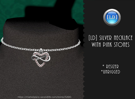 Second Life Marketplace - [LD] Silver Necklace_Heart_PINK Stones_resizer